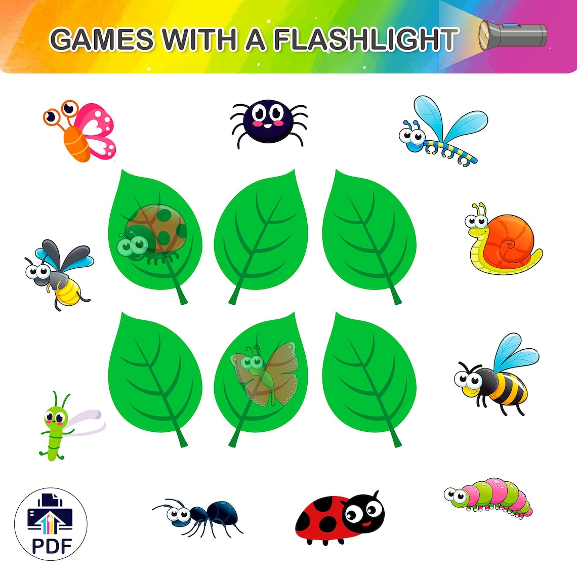 Flashlight Insect Game: Printable Kids Educational Sensory Activity ...