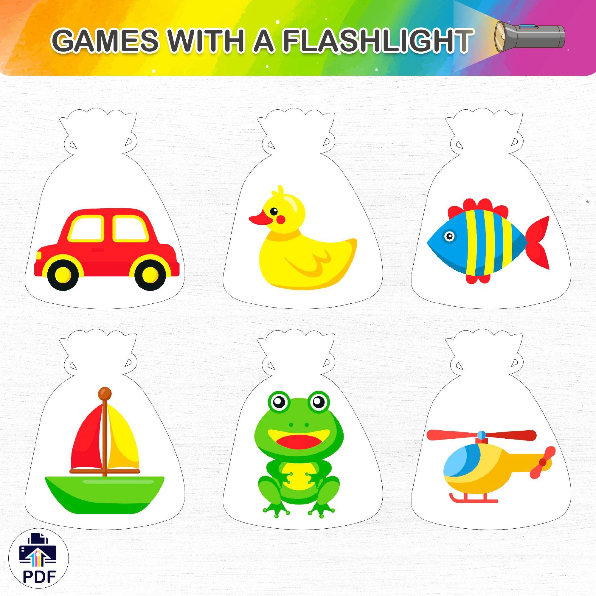 Fun Flashlight Game for Kids | Printable Peek-a-boo Bags Activity ...