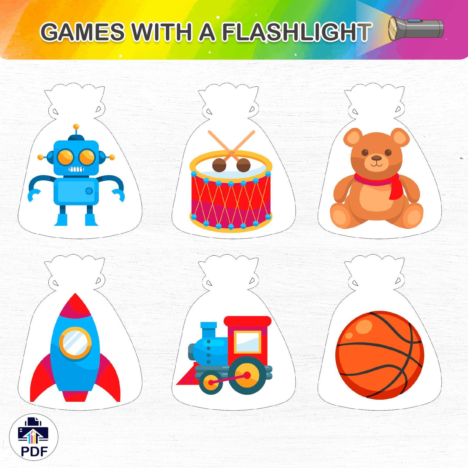 Fun Flashlight Game for Kids | Printable Peek-a-boo Bags Activity ...