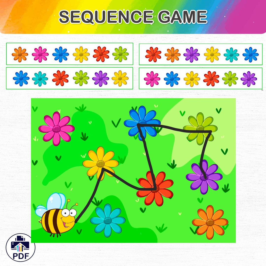Sequence Game With Flowers and Bees | Printable Educational Activity ...