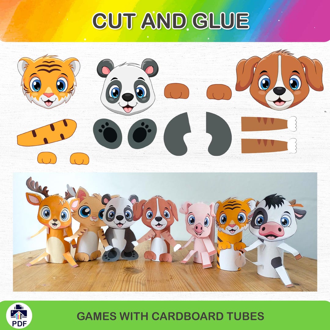 DIY Animal Tube Craft: Printable Cut-outs for Kids (PDF Download) - Etsy