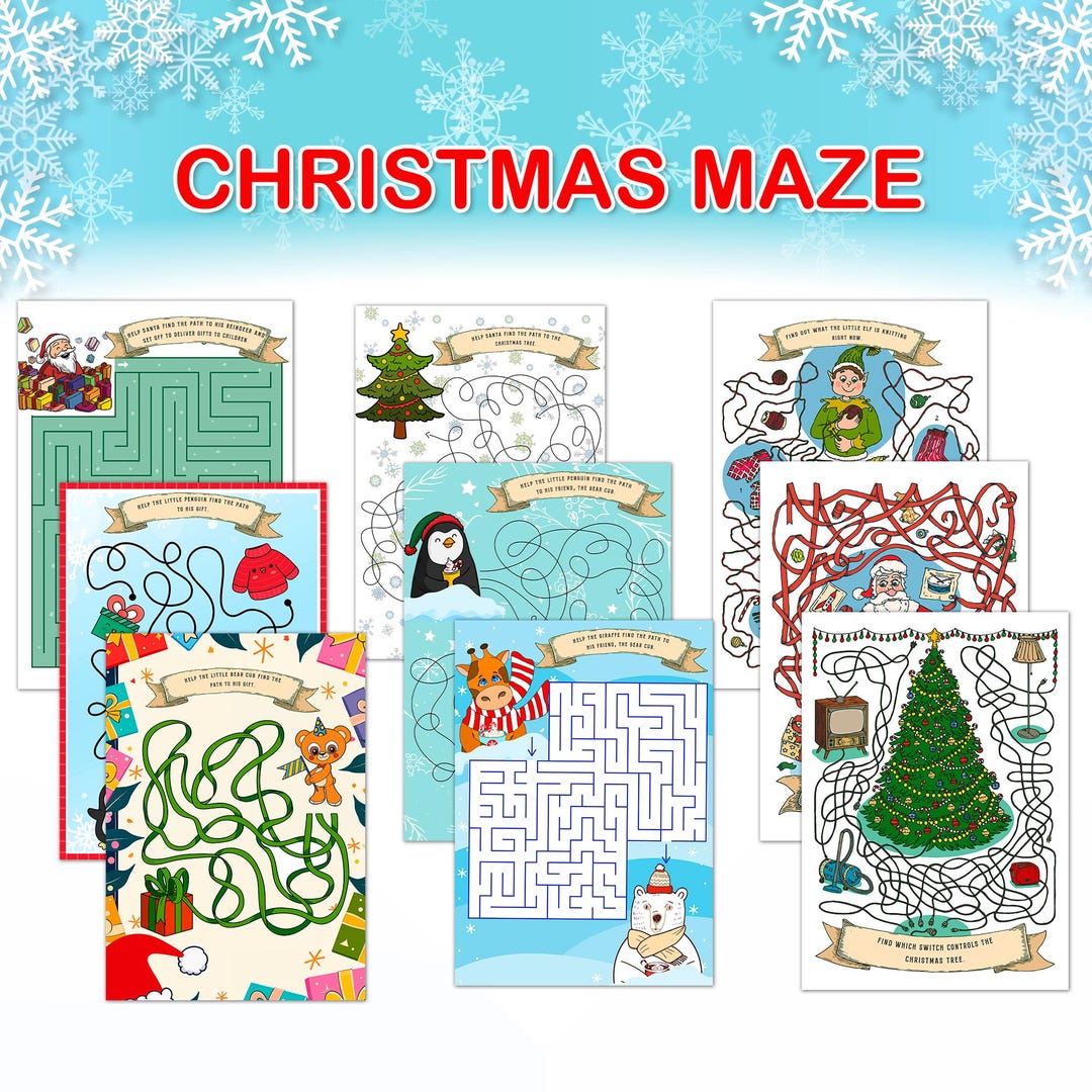 Christmas Maze Activity Sheets for Kids Holiday Maze Fun Christmas ...