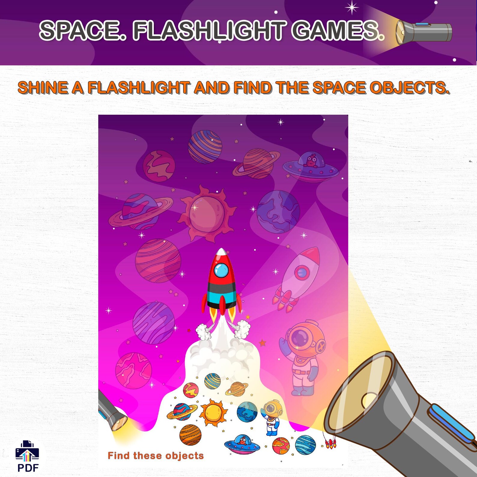 Space Adventure Flashlight Game - Printable PDF | Find Hidden Space ...
