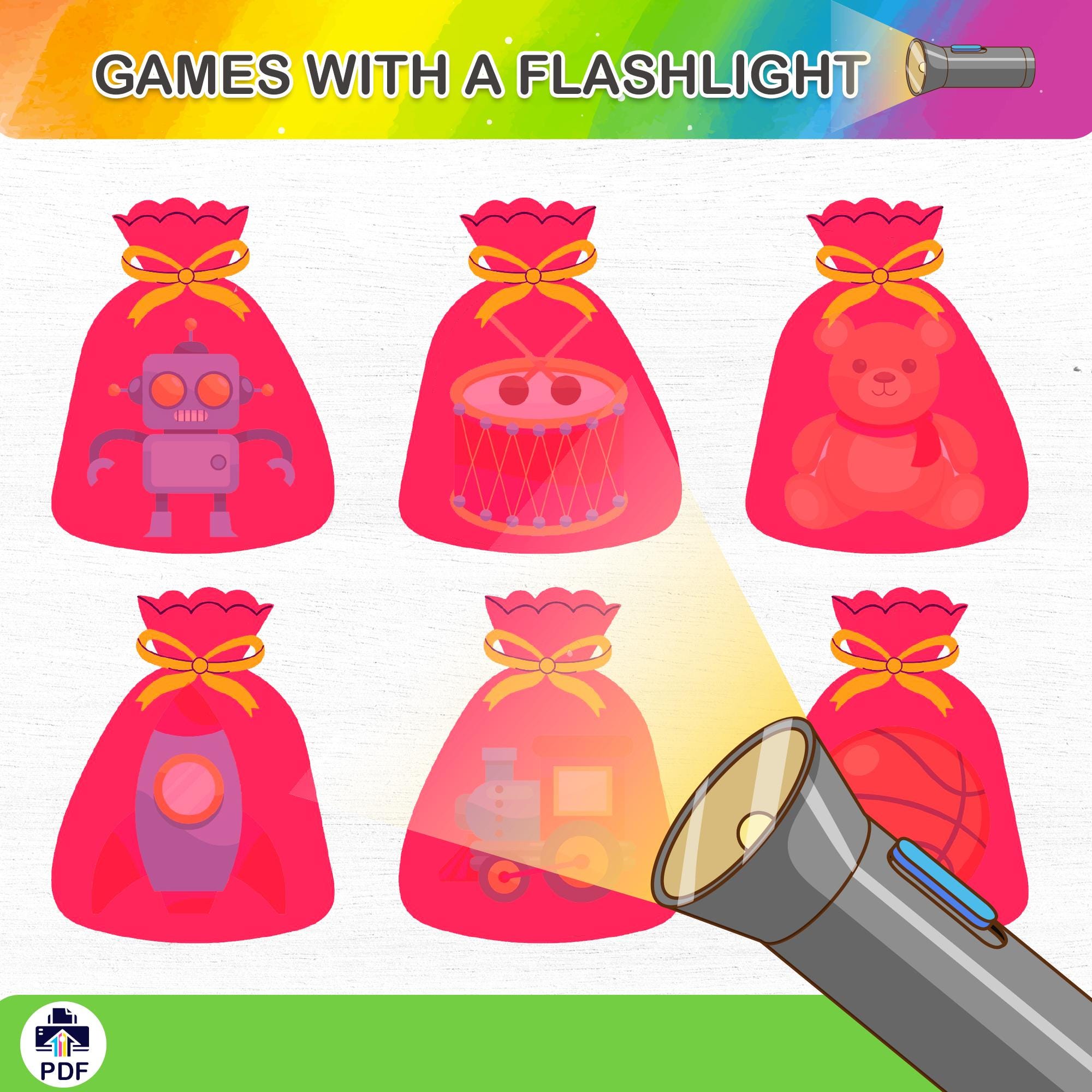 Fun Flashlight Game for Kids | Printable Peek-a-boo Bags Activity ...