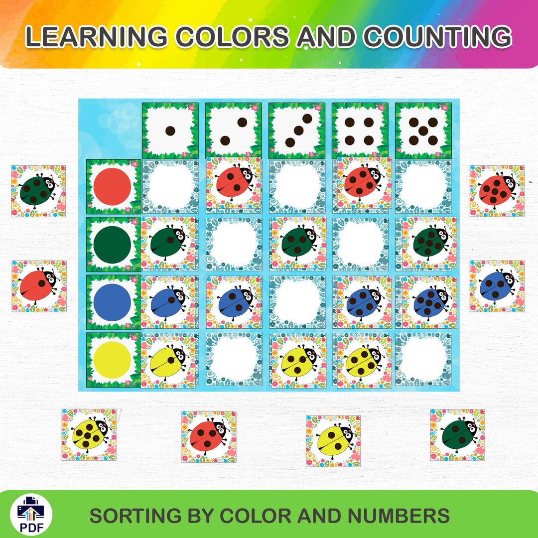 Ladybug Educational Counting and Color Matching Set Printable Velcro ...