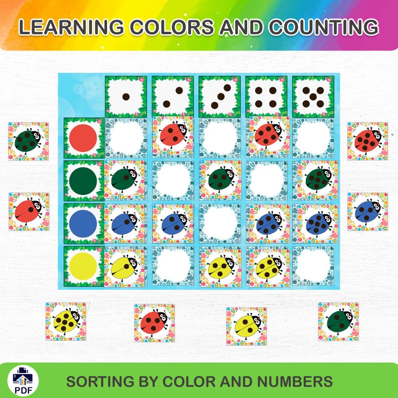 Ladybug Educational Counting and Color Matching Set Printable Velcro ...