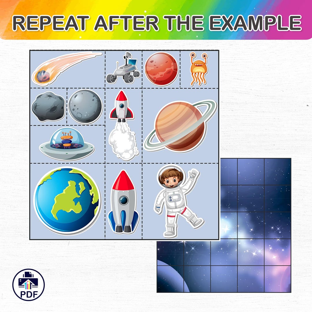Space Game for Kids Arrange the Space Objects by Example PDF Galactic ...