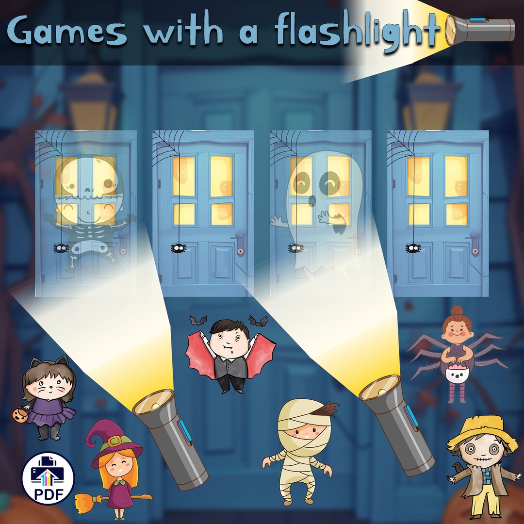Halloween Flashlight Game | Printable PDF Peek-a-boo Doors | Fun ...