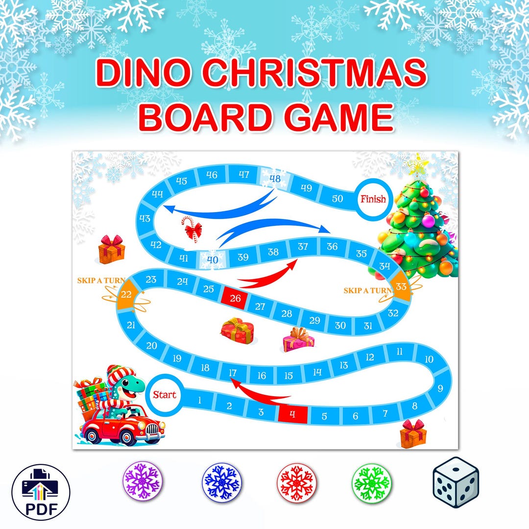 Dino Christmas Board Game PDF Printable Christmas Game for Kids Dino in ...