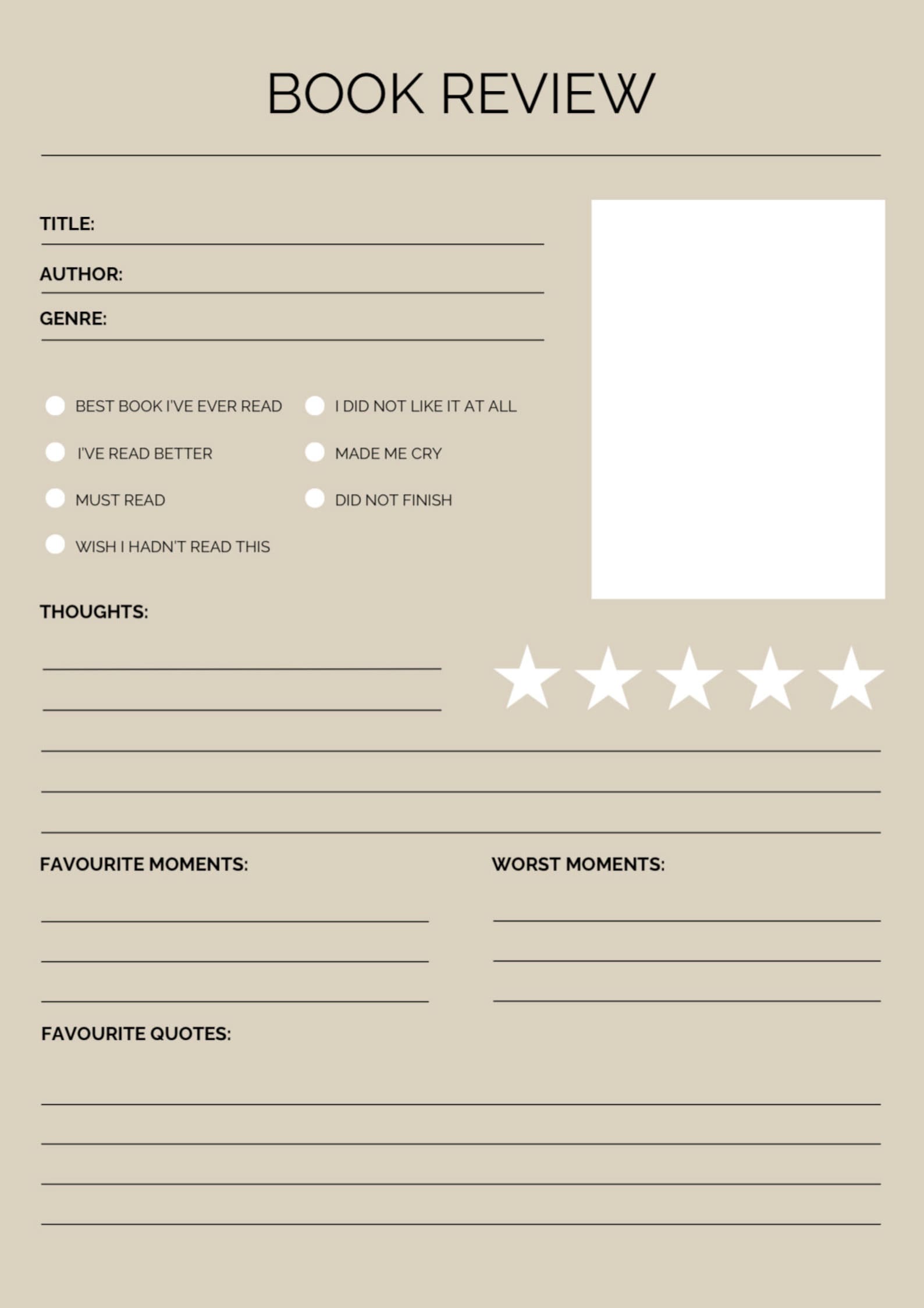 Book Review Template, Reading Tracker for Reading Journal - Etsy