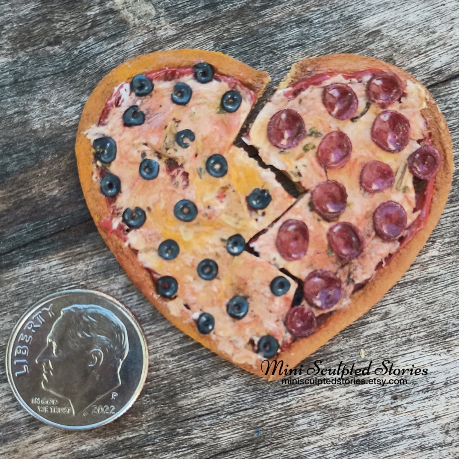 Miniature Heart Shaped Pizza With Broken Heart Cut | Unique Dollhouse ...
