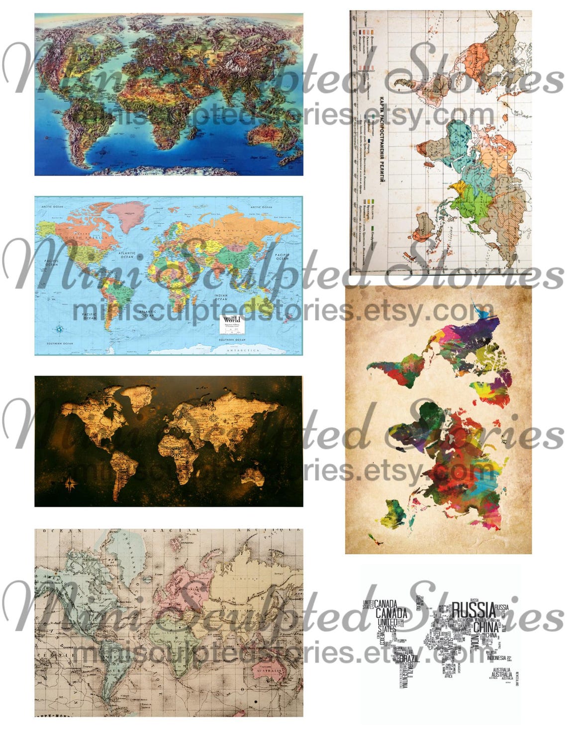 Instant Digital Download Dollhouse Miniature World Maps Wall Decoration ...