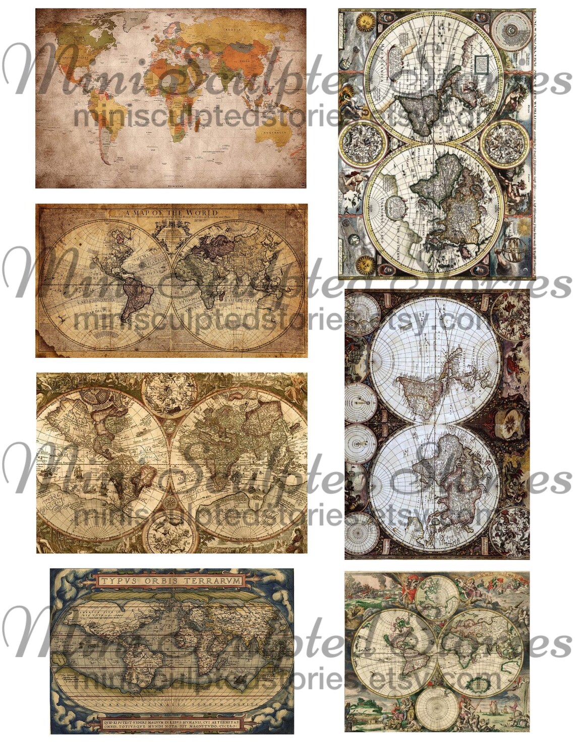 Instant Digital Download Dollhouse Miniature World Maps Wall Decoration ...