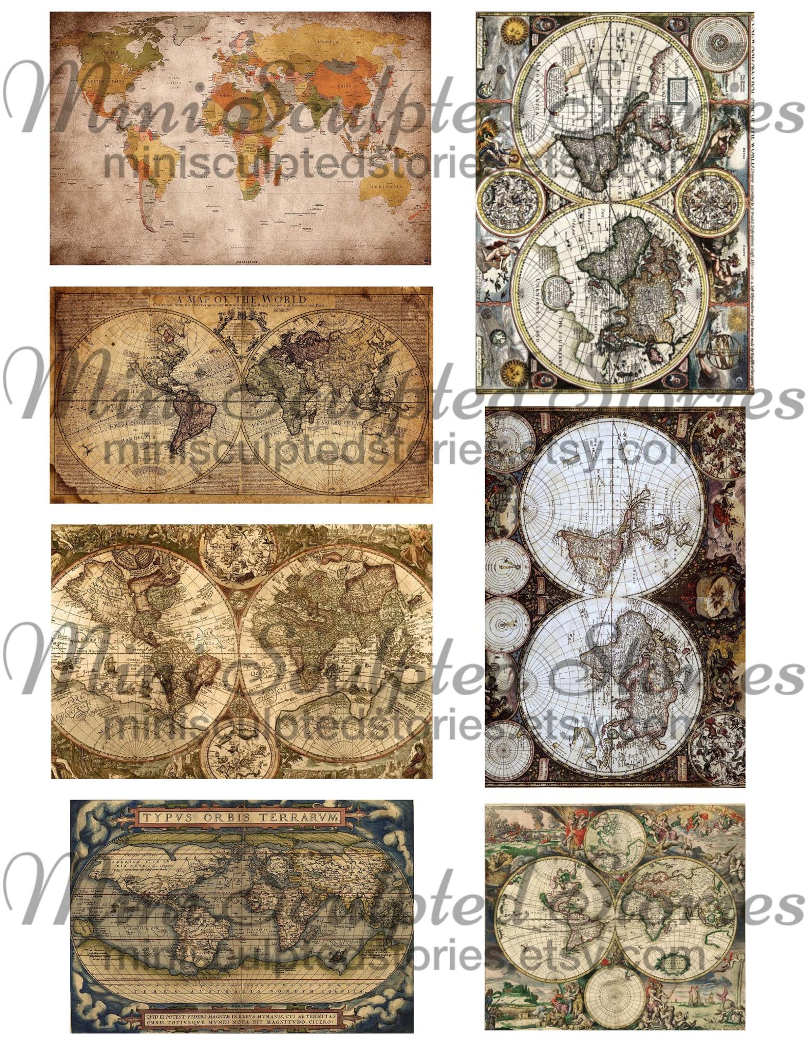 Instant Digital Download Dollhouse Miniature World Maps Wall Decoration ...