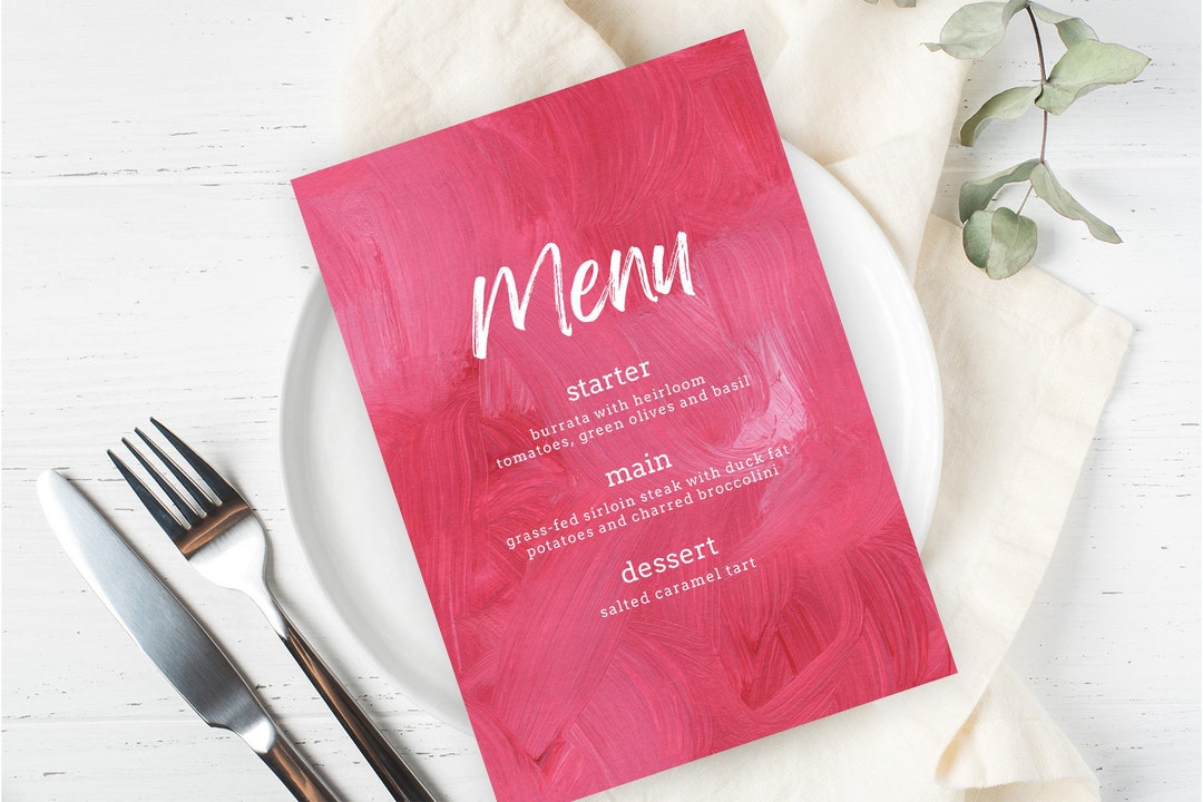 Abstract Paint Party Menu Template, Pink, Brushstrokes, Painting ...