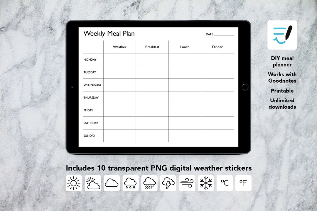 Modern Weather-based Weekly Meal Planner With Digital Stickers ...