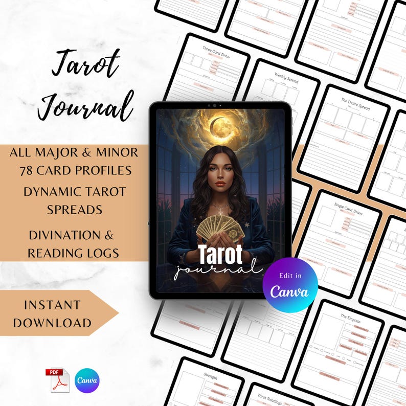 Tarot Journal Canva Template (PLR, MRR), Tarot Spreads, Divination ...