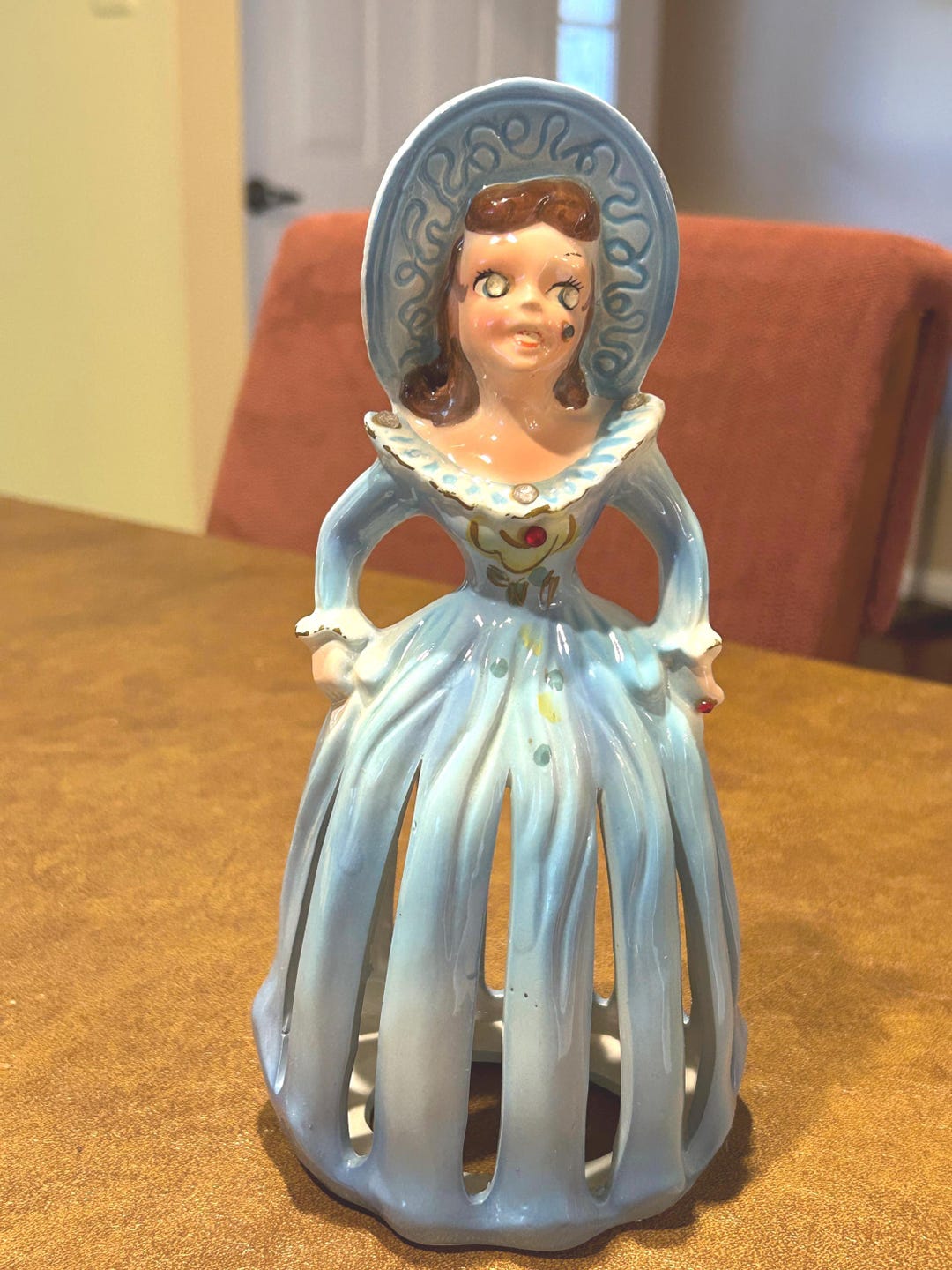 Vintage Kreiss Blue Napkin Holder Candle Ceramic Lady Holding Skirt Jewels Face & Dress - Etsy
