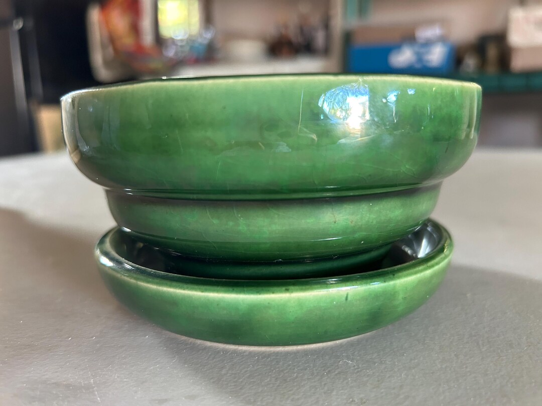 Mccoy Pottery 3" Green Ringed Flower Pot - Etsy