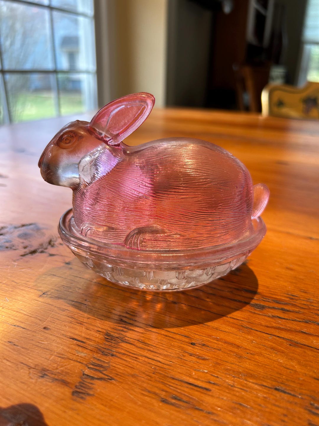 Vintage LE Smith Light Pink Glass Bunny Rabbit on Nest Covered Candy ...