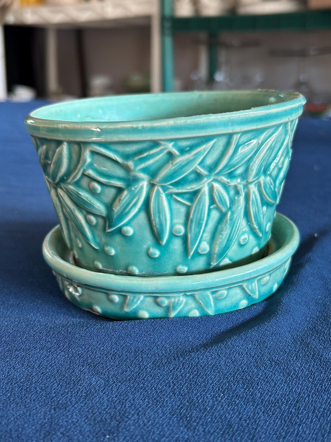 Vintage Mccoy Planter Aqua / Turquoise Hobnail Berries Leaves Nelson ...