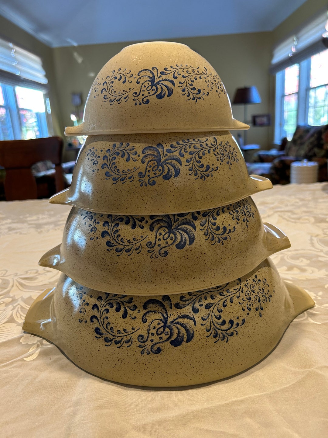 Set of 4 Vintage Pyrex Homestead Speckled Tan Blue Cinderella - Etsy