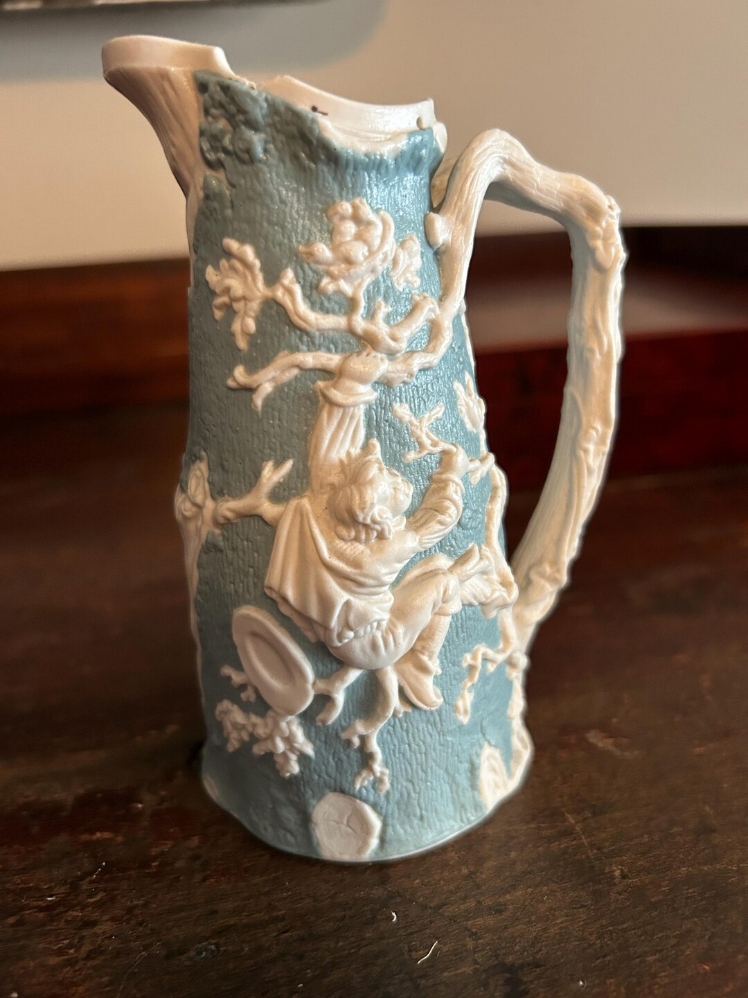 T. J. & J. Mayer Antique Blue White Boy W Bird’s Nest Relief Parian ...