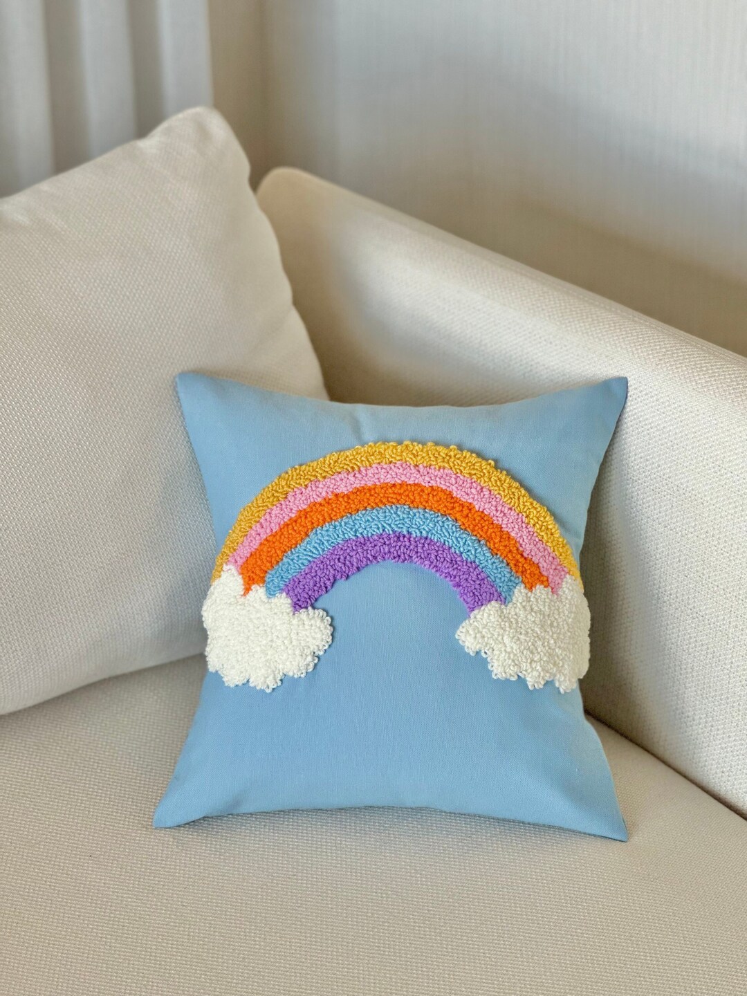 Rainbow and Clouds Punch Needle Pillow, Custom Punch Pillow,embroidery ...
