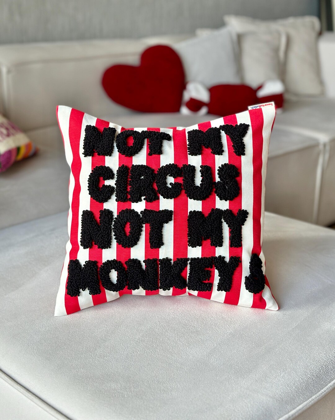 Punch Needle Pillow: "not My Circus" Quote, Striped Linen Pillowcase - Etsy