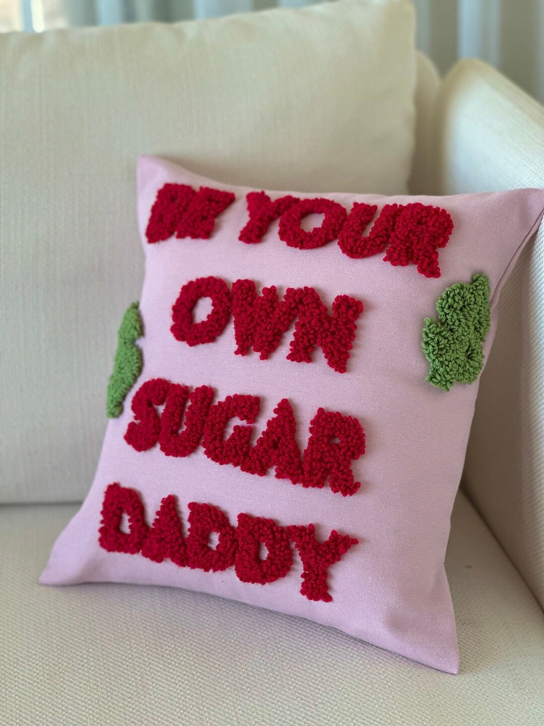 Sugar Daddy Punch Needle Pillow Cover: Handmade Embroidered Throw ...