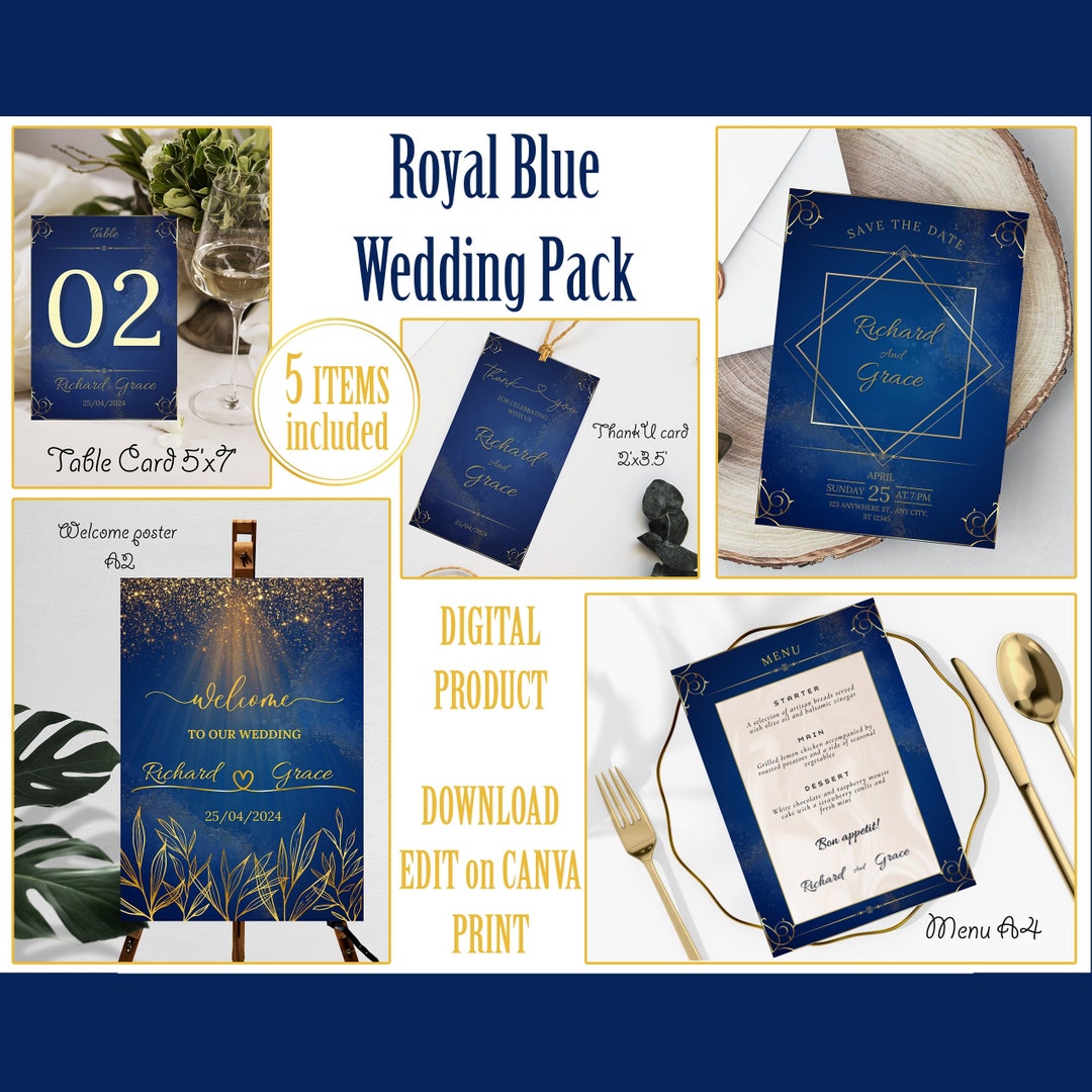 Royal Blue Wedding Pack Printable Editable Template Digital Product ...