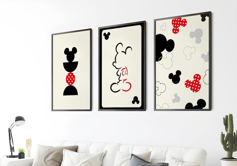 Mickey Mouse Wall Art, Mickey Mouse Art Print Set of 3, Mickey Mouse ...
