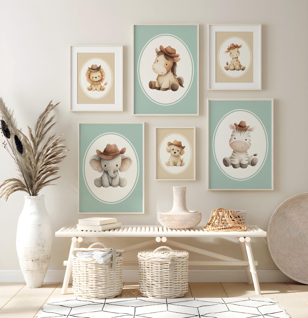 Baby Animal Wall Art, Set of 6, Cowboy Animals, Western Nursery Wall ...