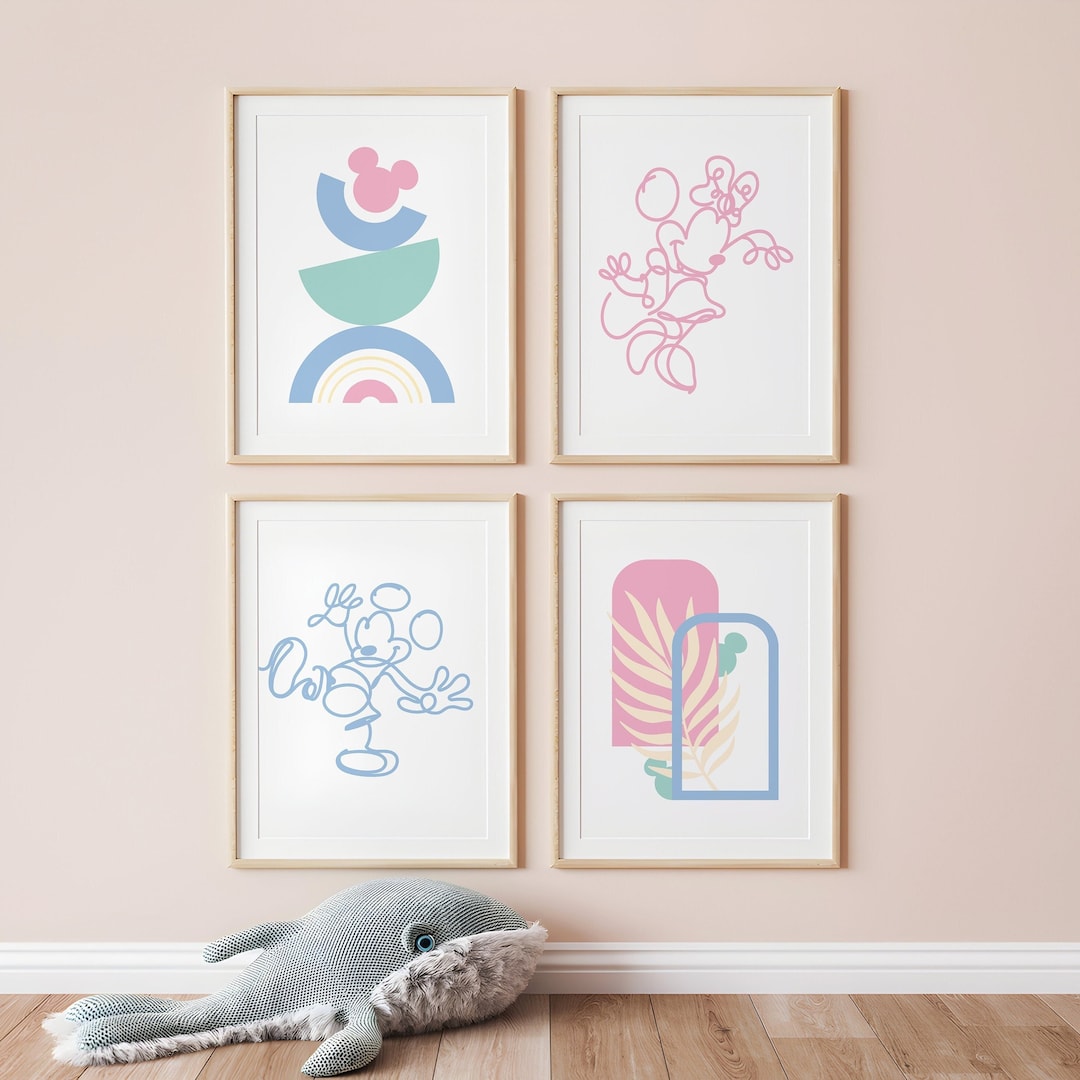 Mickey Mouse Wall Art, Mickey Mouse Art Print Set of 4, Mickey Mouse ...
