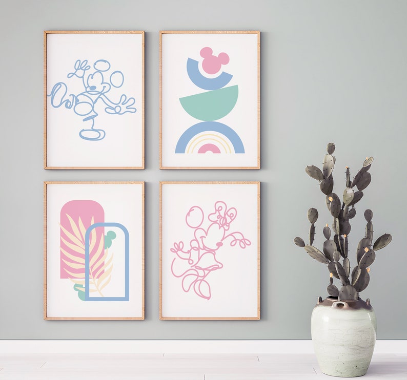 Mickey Mouse Wall Art, Mickey Mouse Art Print Set of 4, Mickey Mouse ...