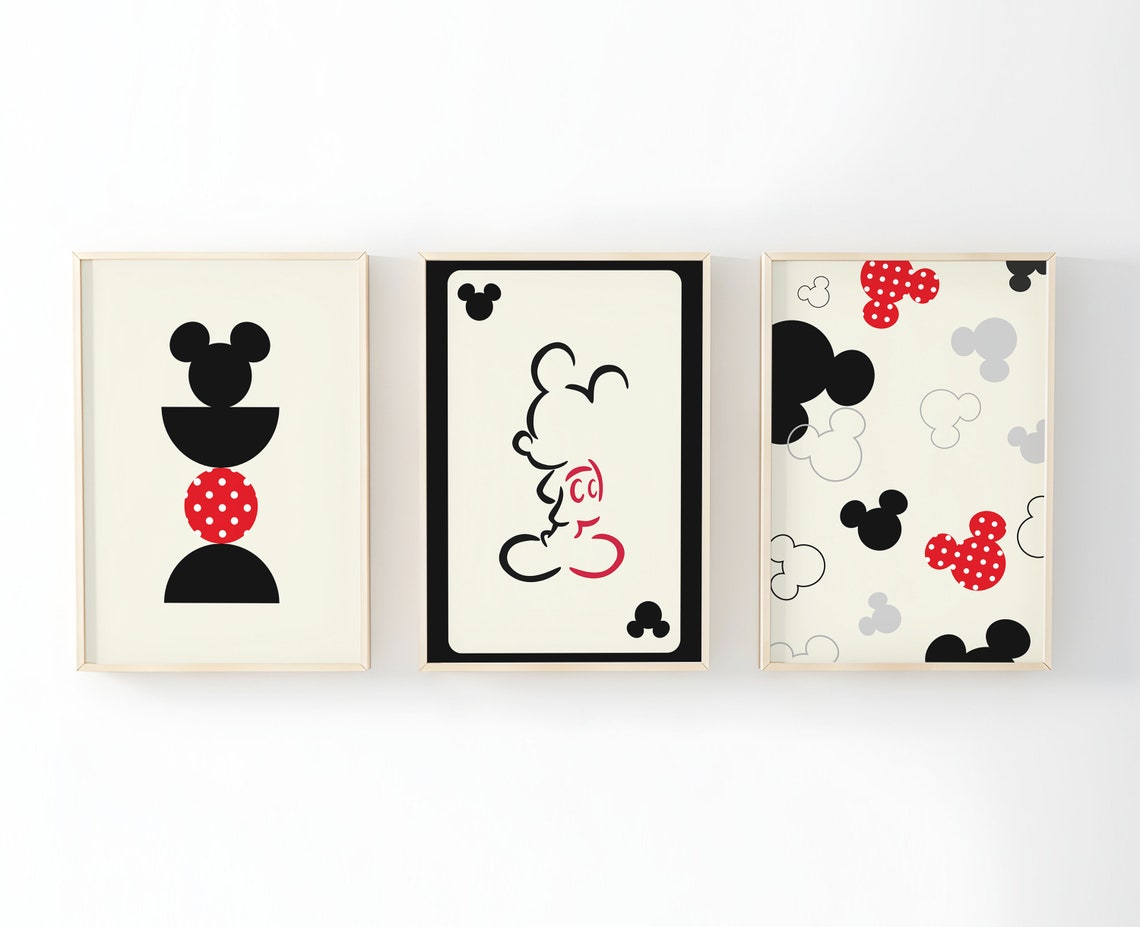 Mickey Mouse Wall Art, Mickey Mouse Art Print Set of 3, Mickey Mouse ...