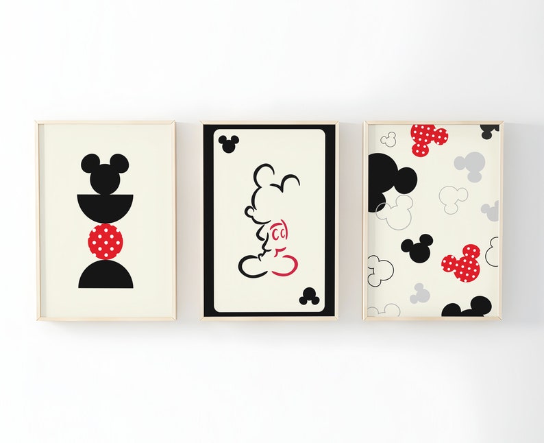 Mickey Mouse Wall Art, Mickey Mouse Art Print Set of 3, Mickey Mouse ...