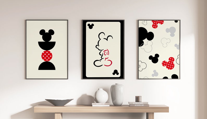 Mickey Mouse Wall Art, Mickey Mouse Art Print Set of 3, Mickey Mouse ...