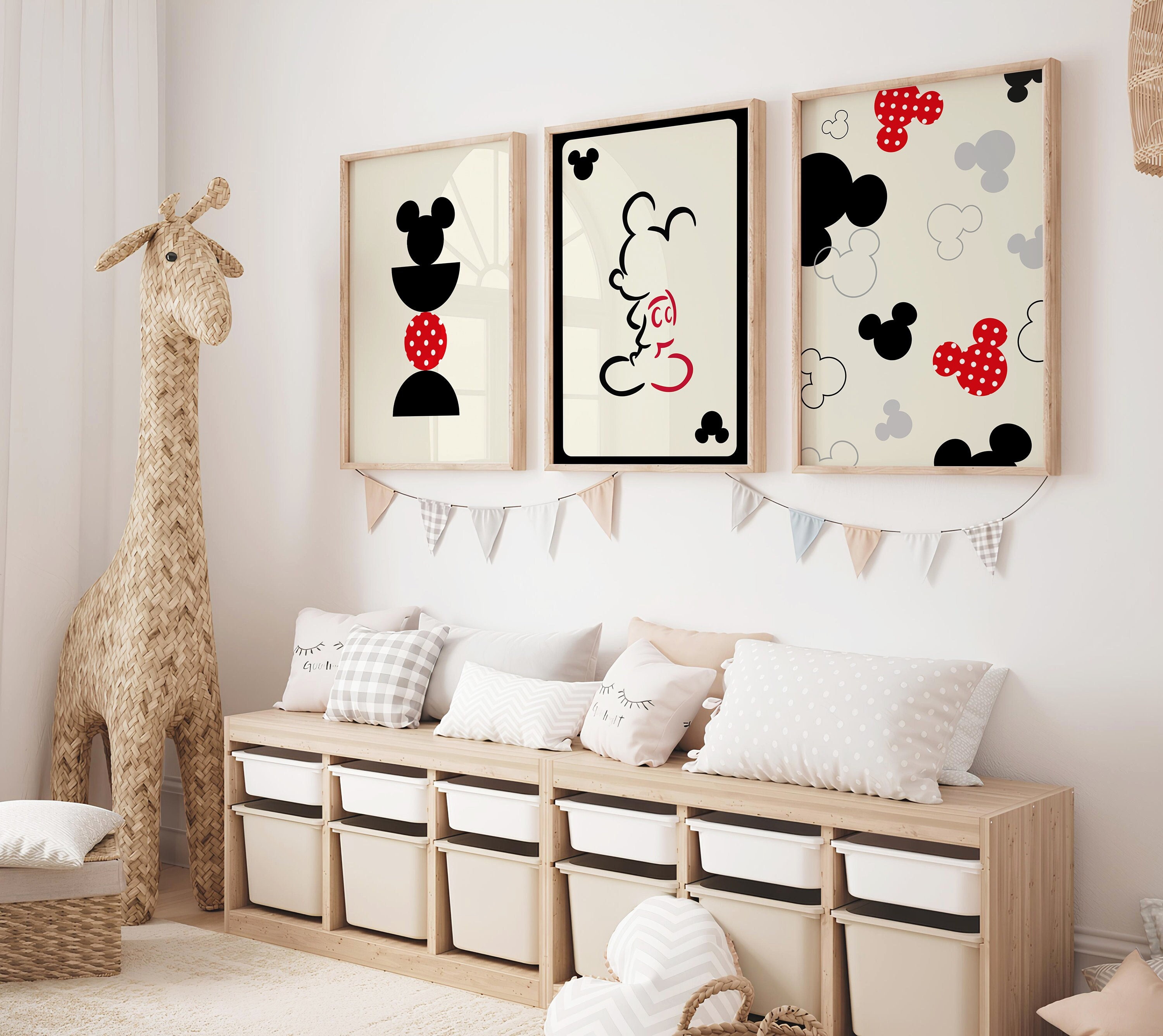 Mickey Mouse Wall Art, Mickey Mouse Art Print Set of 3, Mickey Mouse ...