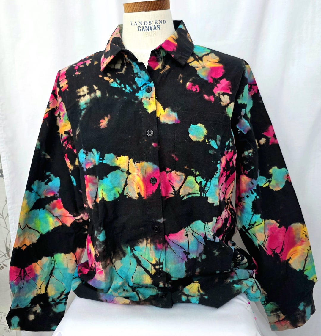Reverse Tie-dye Women's Button-up Shirt: Vibrant Hand-dyed Design - Etsy