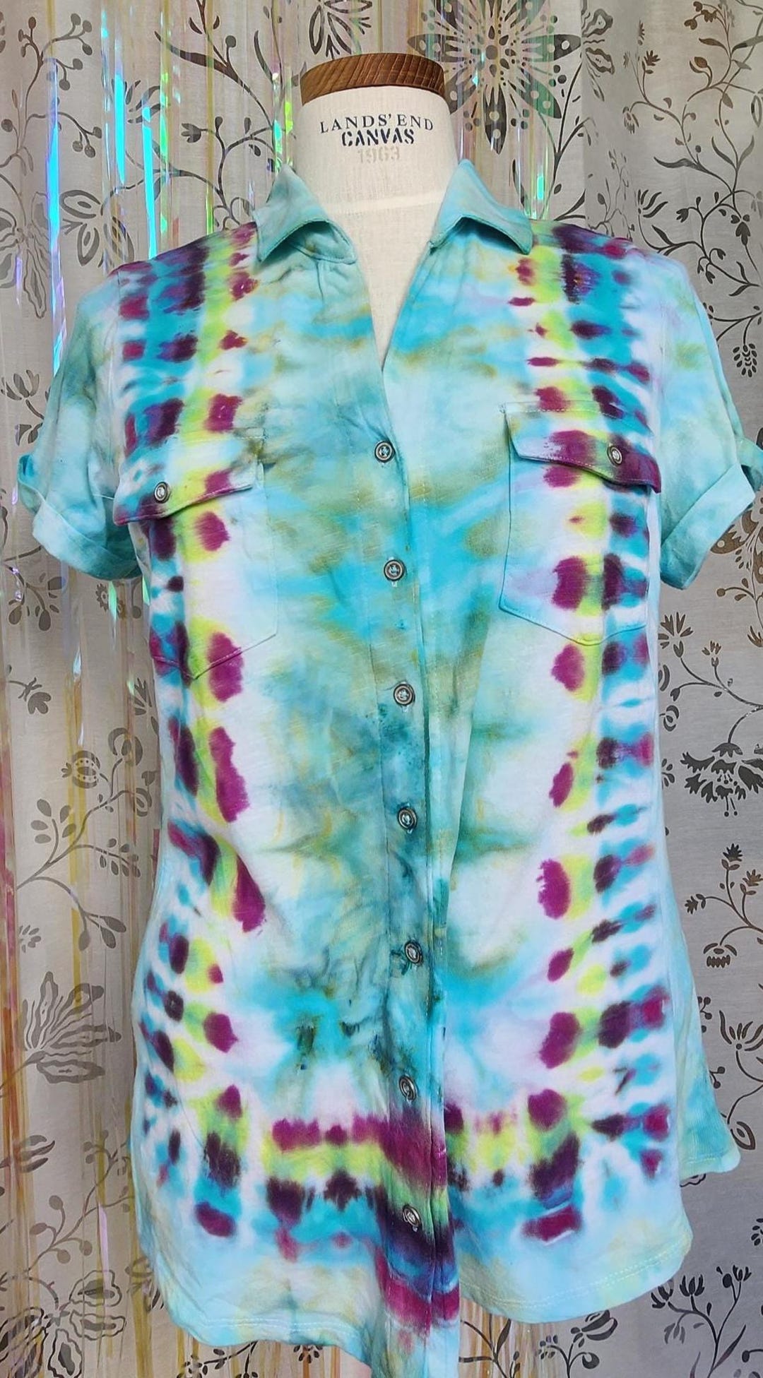 Women's Tie Dye Button up Polo Top Upcycled - Etsy