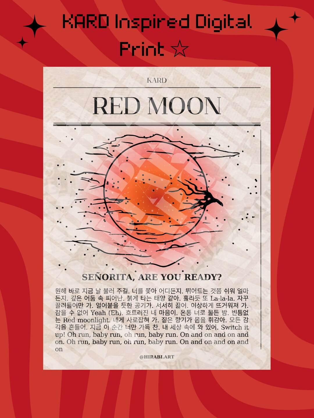 KPOP KARD Inspired Digital Wall Print (red Moon) - Etsy