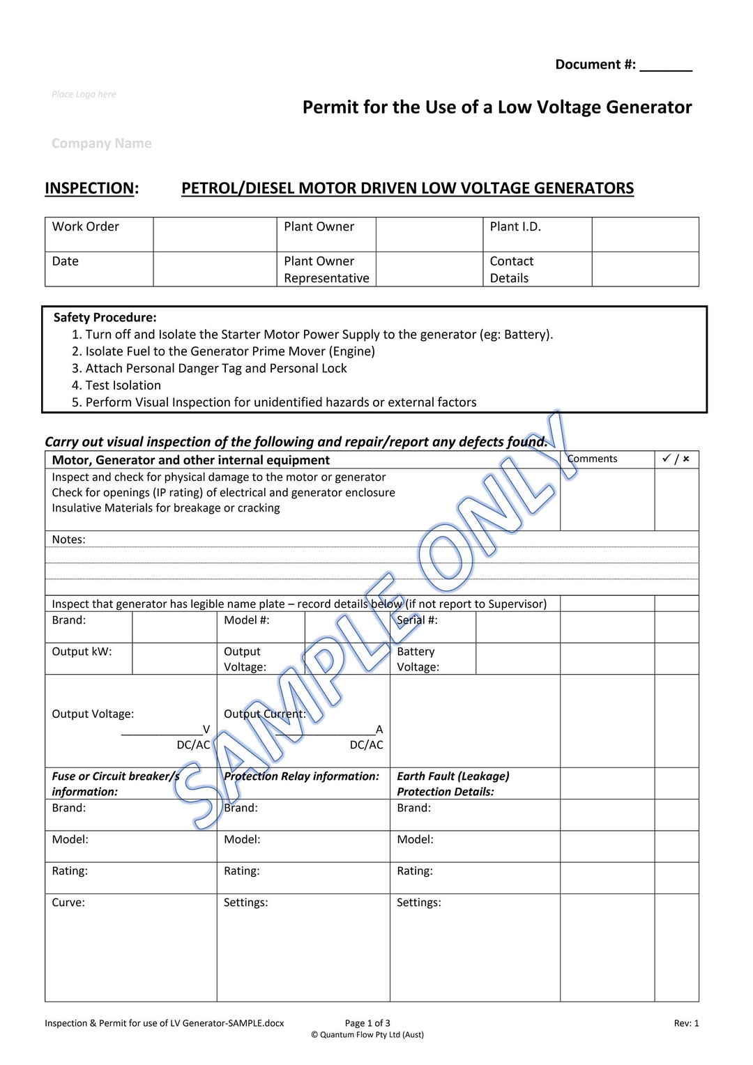 LV Diesel Generator Inspection & Permit Form - Etsy