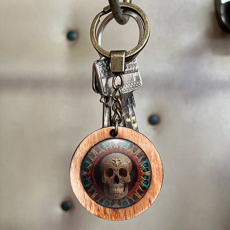 Skeleton Robot Keychain Skull Pendant Wood Keyring Decorative ...