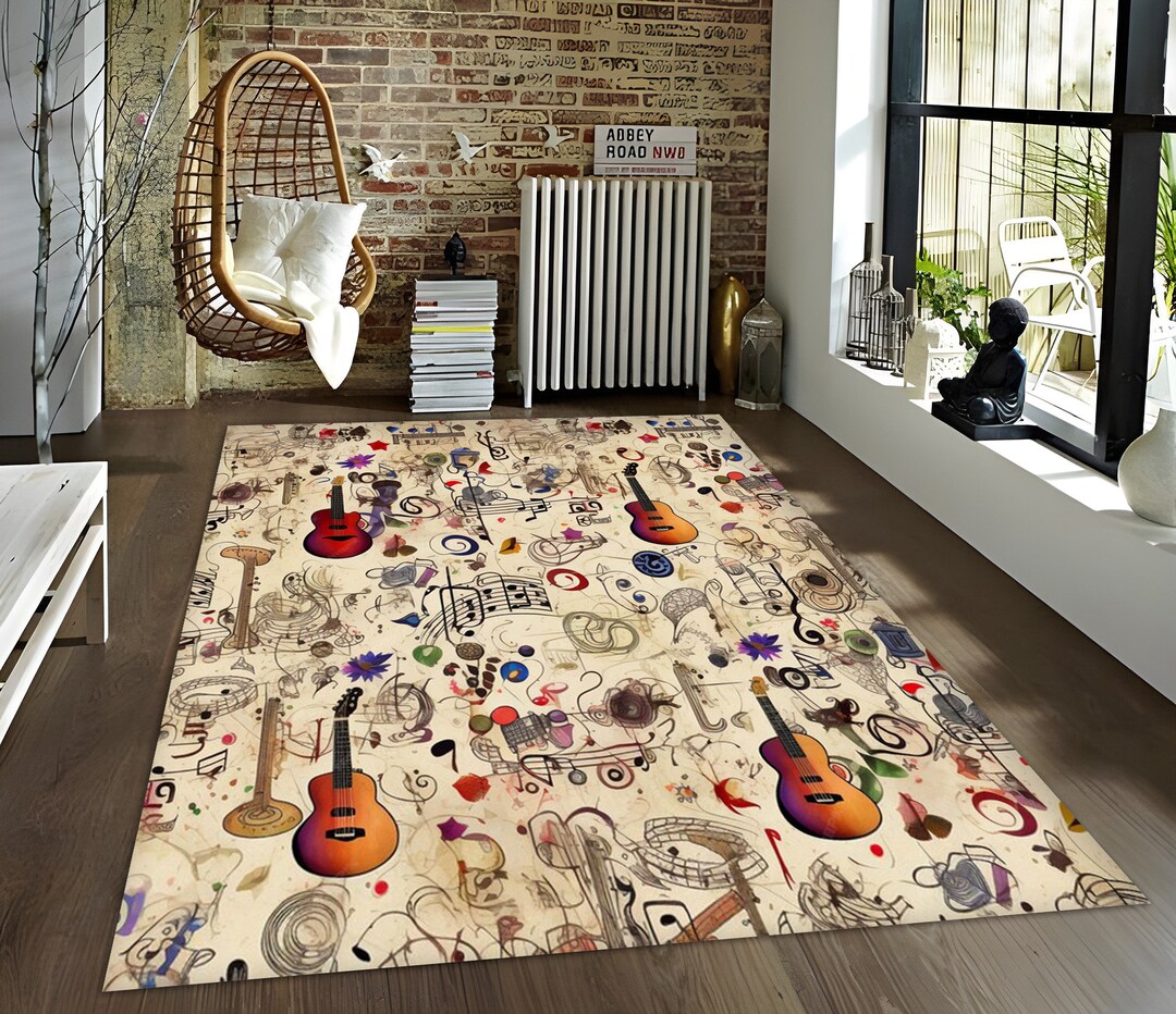 Music Themed Rug, Guitar Themed Rug, Musical Notes Rug, Music Room Rug ...