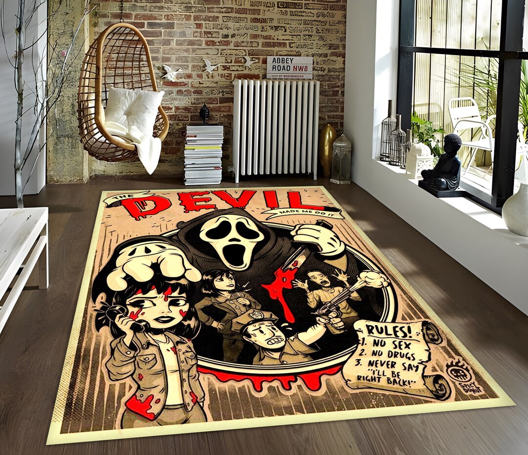 Devil Rug, Nostalgic Retro Style Rug, Horror Movie Themed Rug, Mask Rug ...
