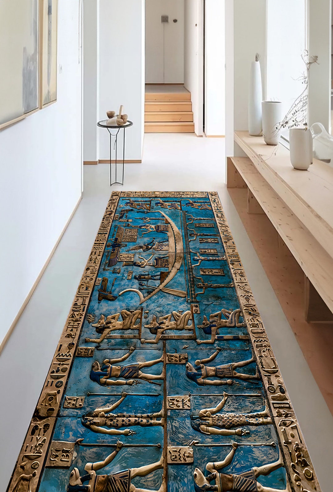 Runner Rug, Egyptian Decor, Blue Egypt Rug, Cool Rug, Mithological Rug ...