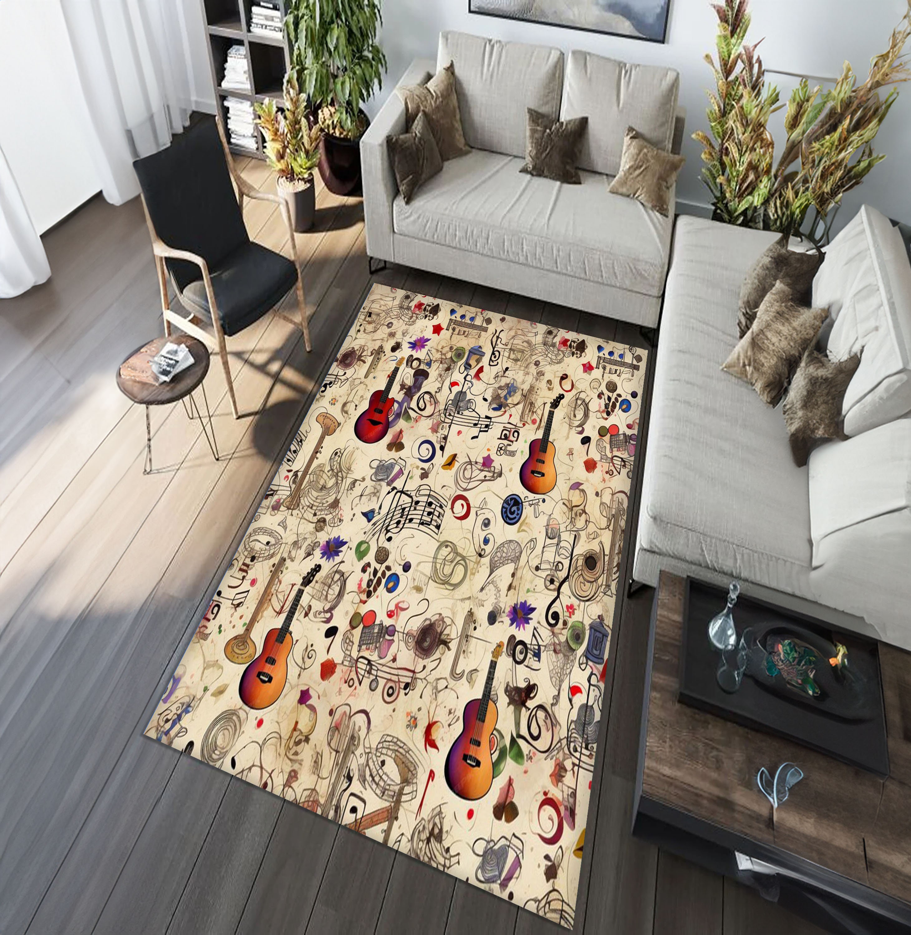 Music Themed Rug, Guitar Themed Rug, Musical Notes Rug, Music Room Rug ...