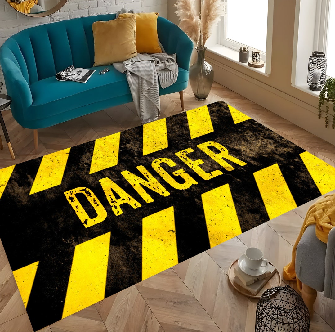 Danger Themed Rug, Tire Tracks Rugs, Road Themed Rug, Kids Room Rug ...