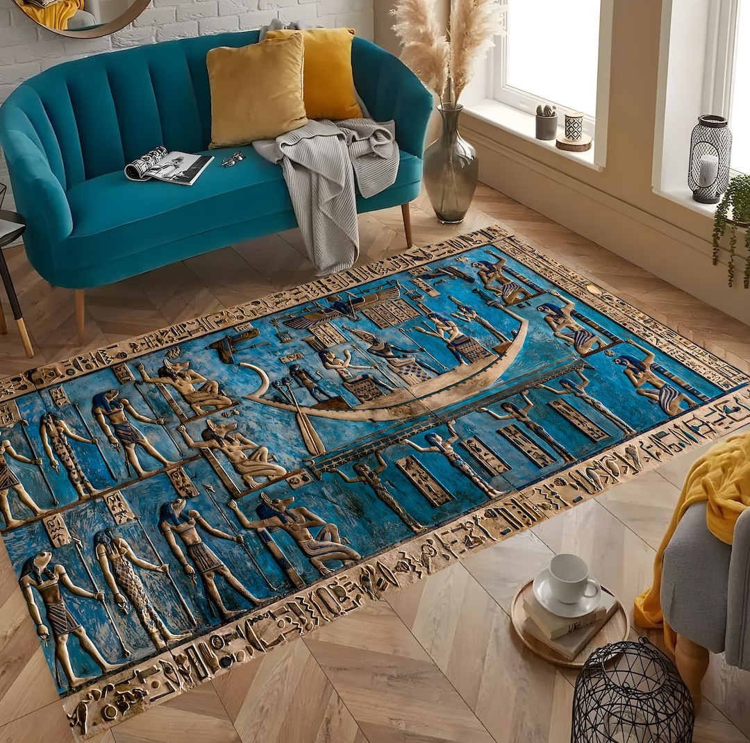 Egypt Rug, Egyptian Decor, Blue Egypt Rug, Cool Rug, Mithological Rug ...